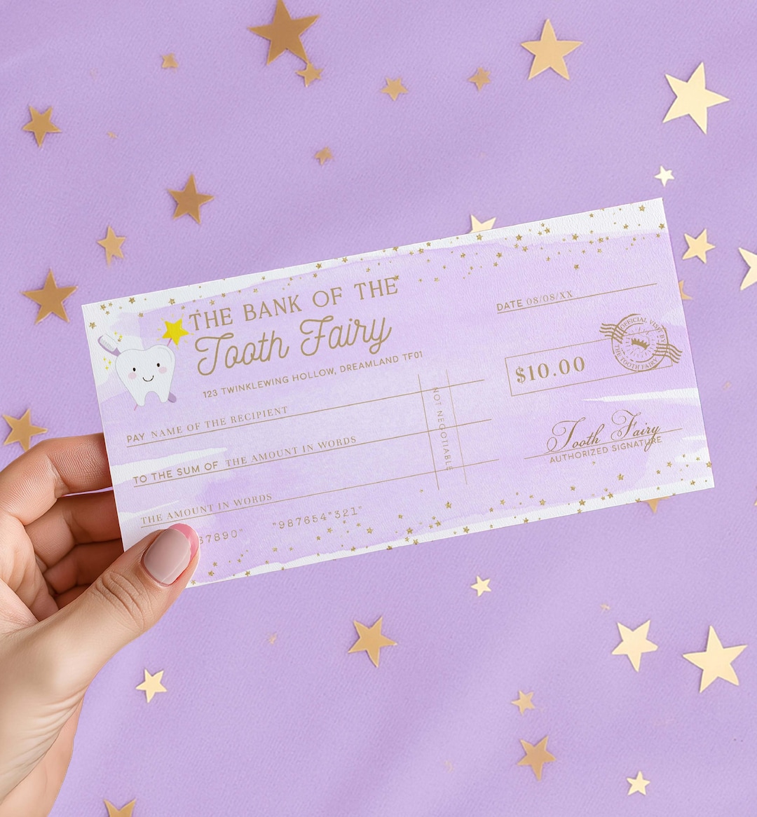 Printable Tooth Fairy Voucher: Purple Watercolor Design (DIY Template ...