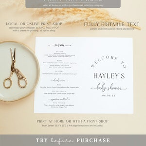 Printable Baby Shower Menu and Games Booklet, Minimalist Baby Shower ...