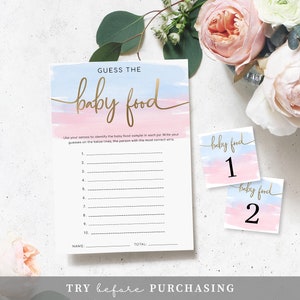 Printable Guess the Baby Food Game Sign, Card and Numbers, Pink Blue ...