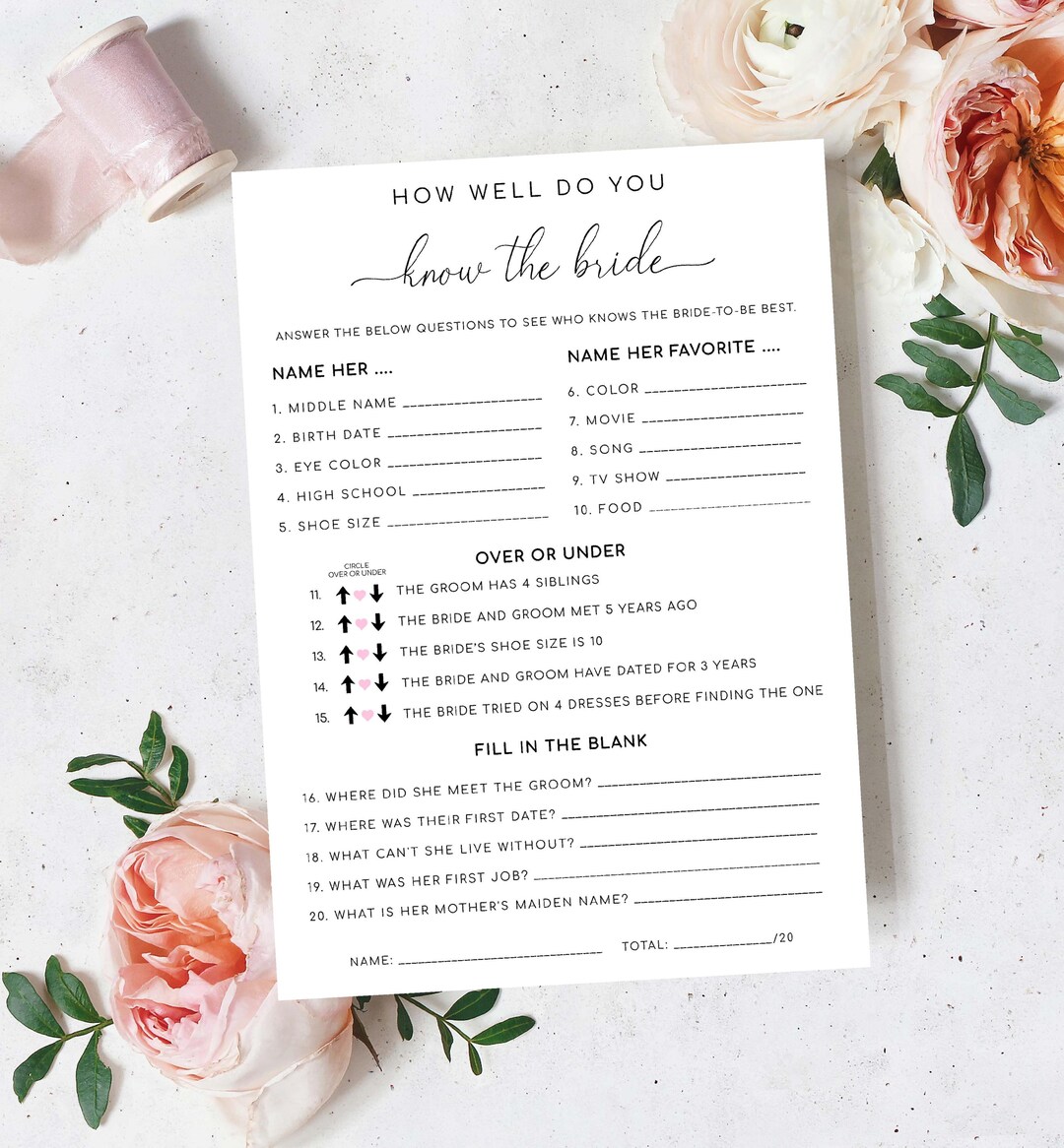 How Well Do You Know the Bride Game, Printable Bridal Shower Trivia ...