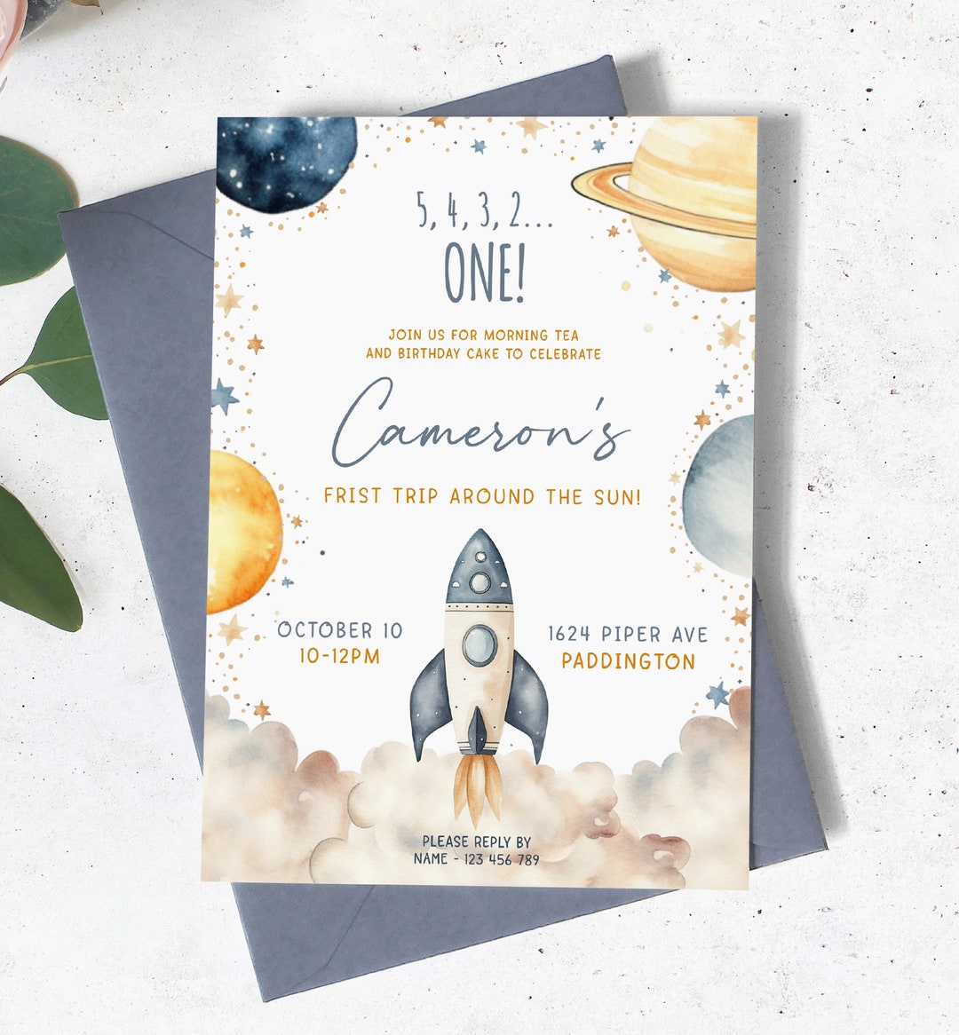 First Trip Around the Sun Birthday Party Invitation, Printable 1st ...