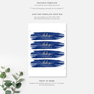 Water Bottle Label Template - Navy Watercolour - Printable Custom Label ...