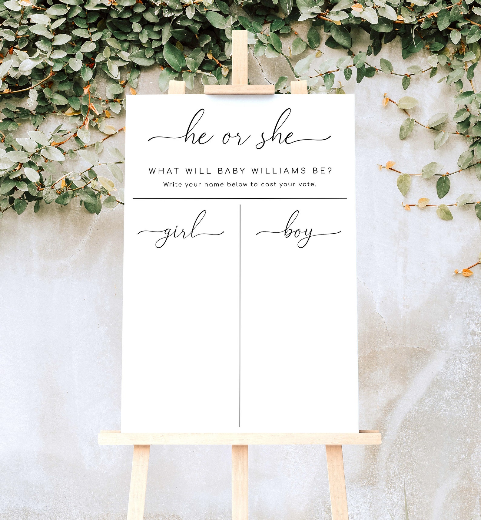 Printable Cast Your Vote Gender Reveal Voting Game Poster, Minimalist ...