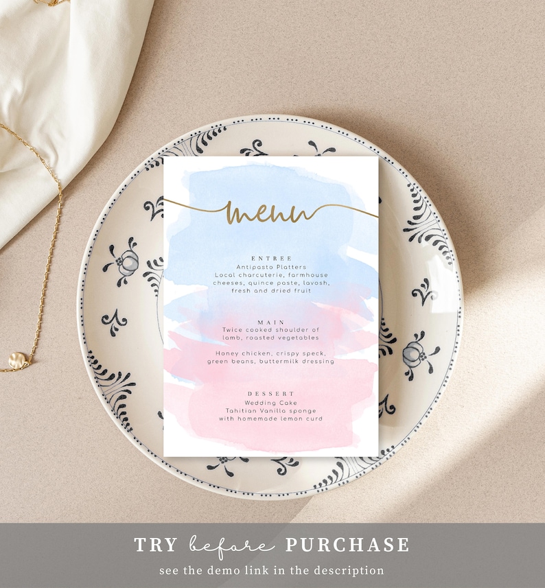 Editable Menu Printable Dinner Menu Gold Foil Pink & - Etsy