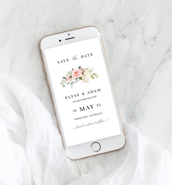 Electronic Save the Date Smartphone Template Blush Floral - Etsy