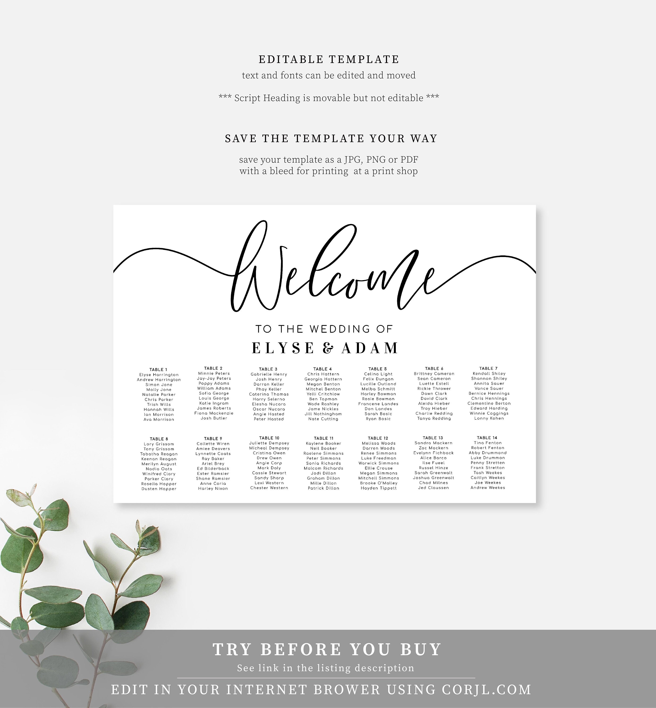 Editable Wedding Table Plan Printable Modern Minimalist | Etsy UK