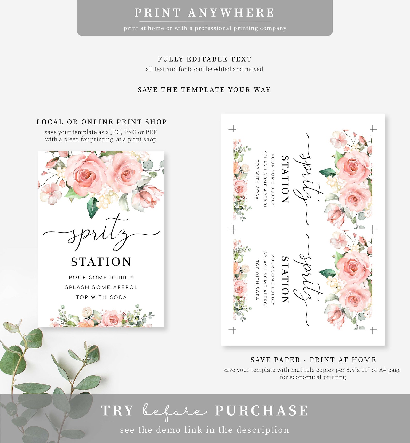 Spritz Station Sign, Printable Orange Spritz Cocktail Sign, Blush ...