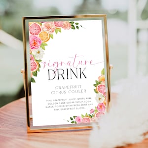 Signature Drinks Sign Template, Printable Bar Menu, Citrus Fruit ...