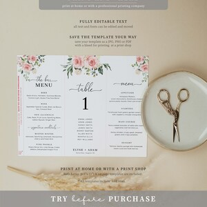 Table Number and Menu Template, Elegant Wedding Tri-fold Menu, Editable ...