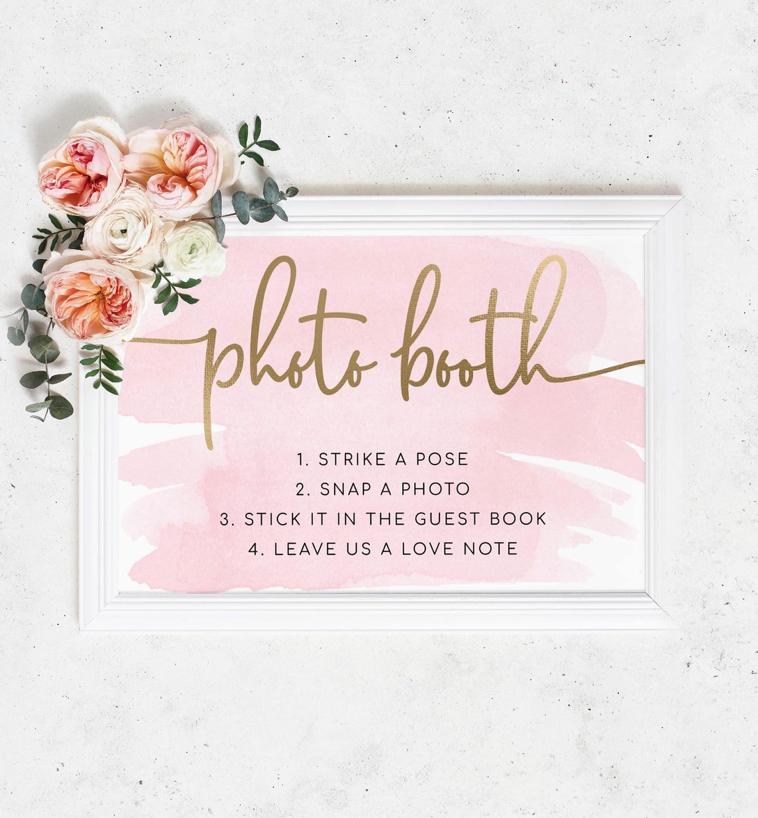 Photo Booth Sign, Photo Book Guest Book Sign, Pink Watercolour ...