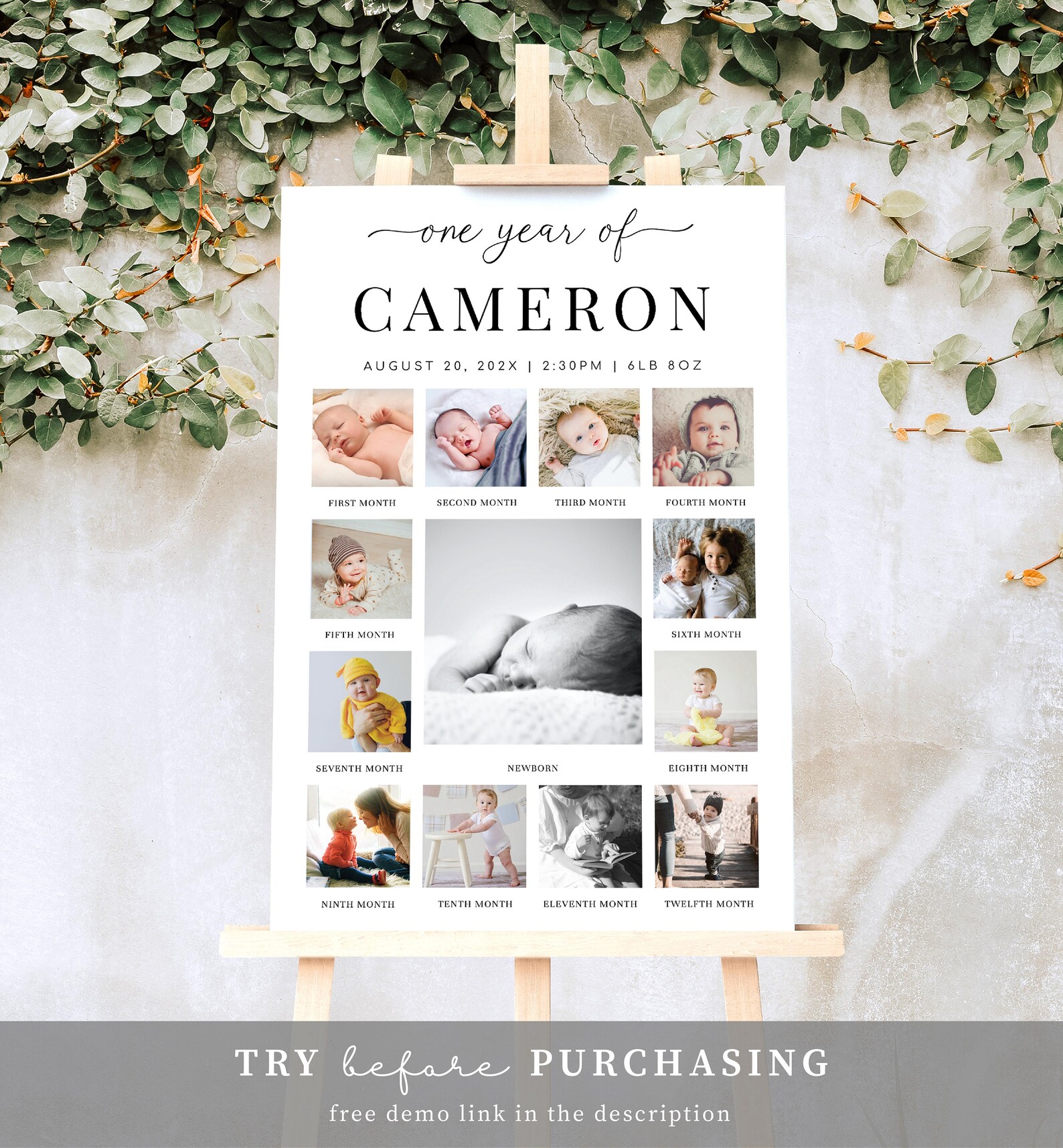 Printable First Birthday Photo Sign Baby's First Year - Etsy