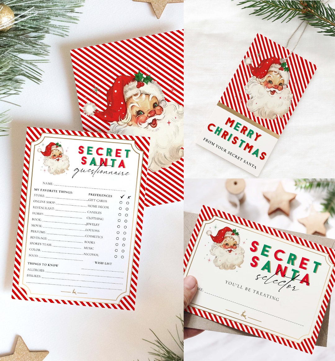 Printable Secret Santa Questionnaire Bundle: Gift Exchange Game (DIY ...