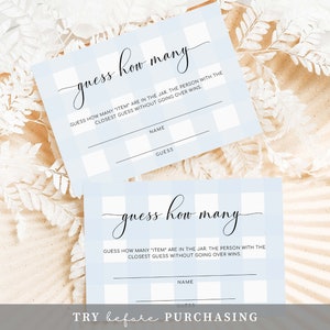 Guess How Many Sign and Card, Blue Gingham, How Many Candies in the Jar ...