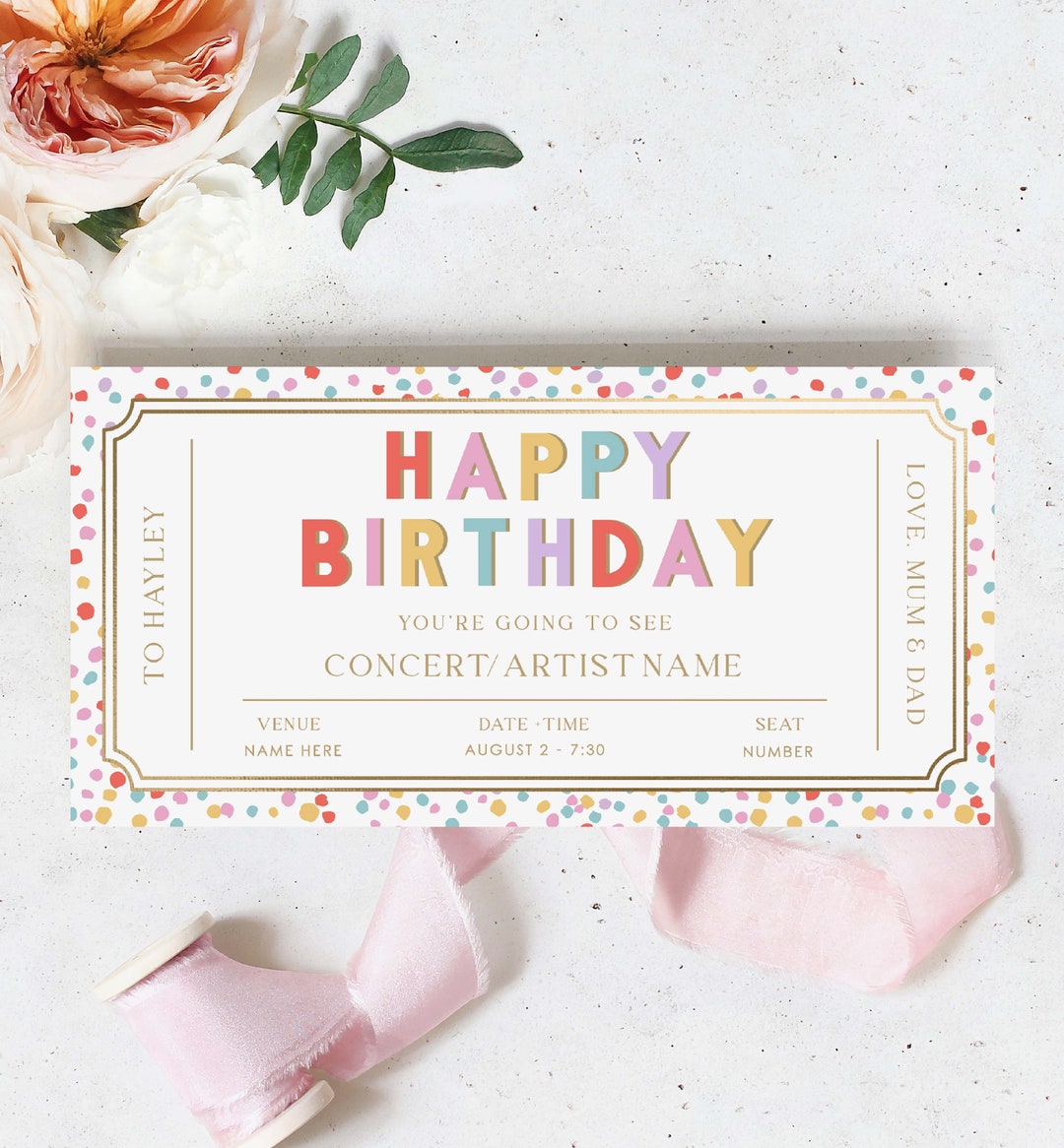 Happy Birthday Concert Gift Voucher Template, Printable Music Festival ...