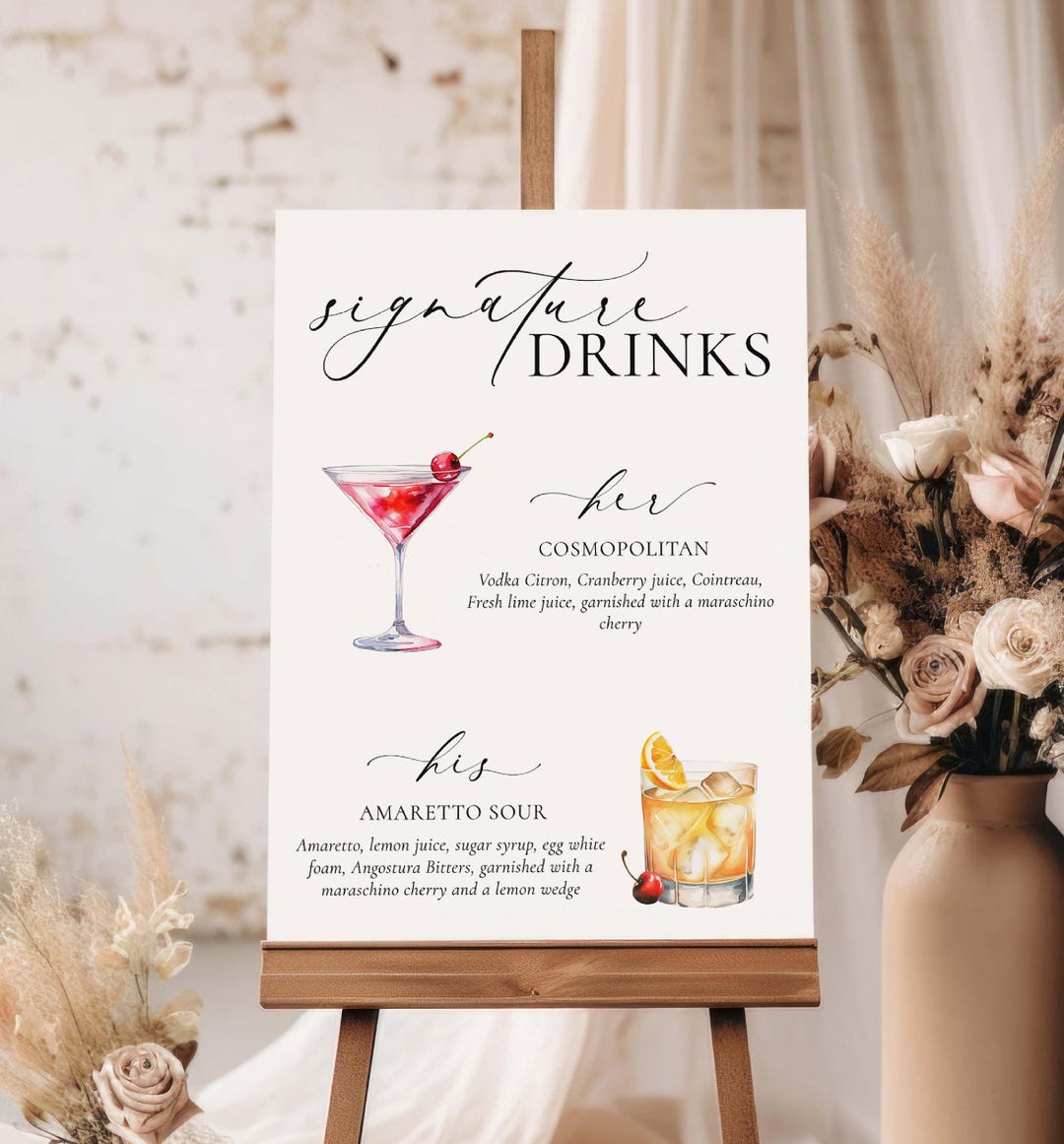 Signature His and Her Drinks Menu Poster, Printable Wedding Signature ...
