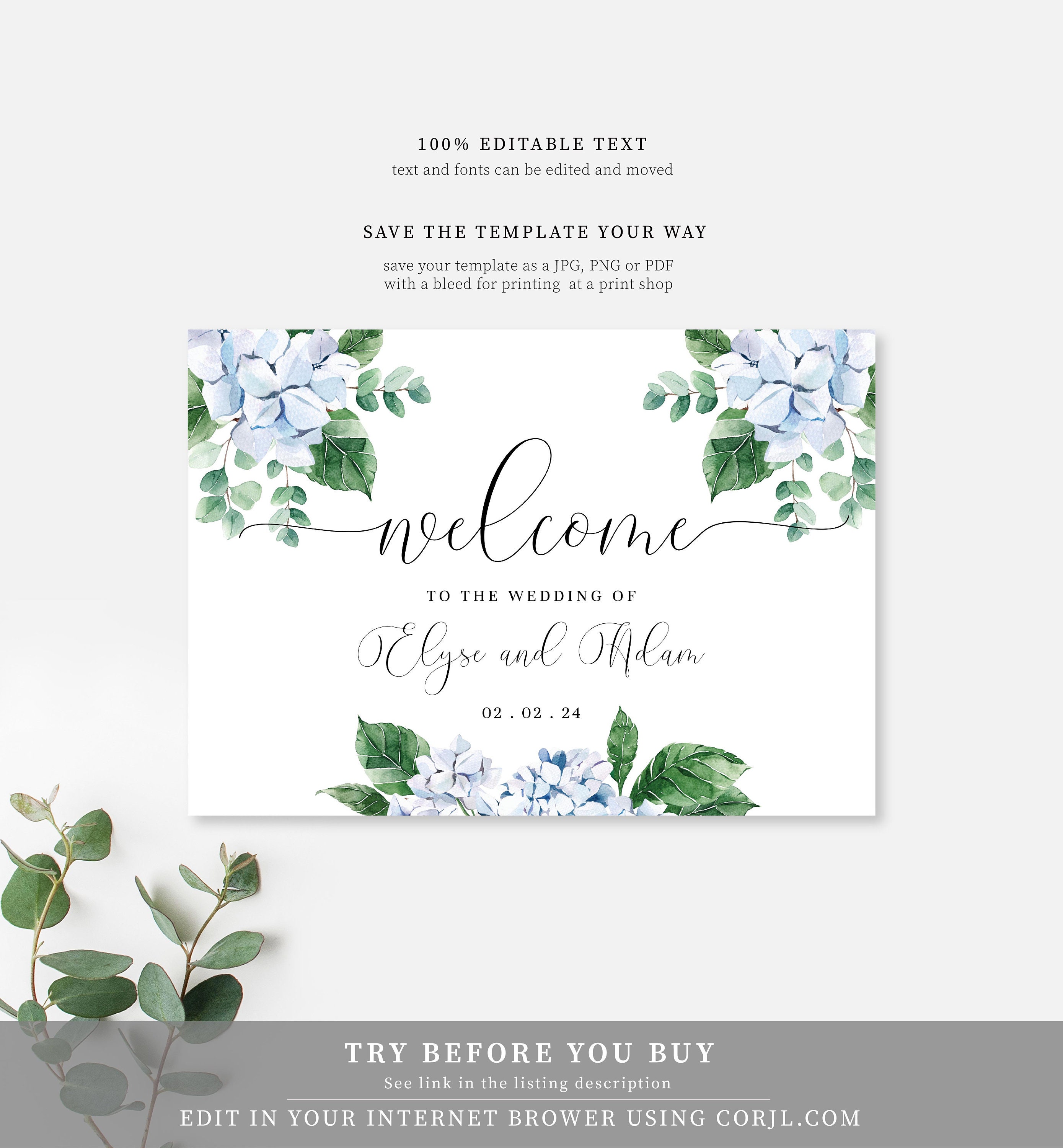 Editable Welcome Template Blue Hydrangea Wedding Welcome | Etsy