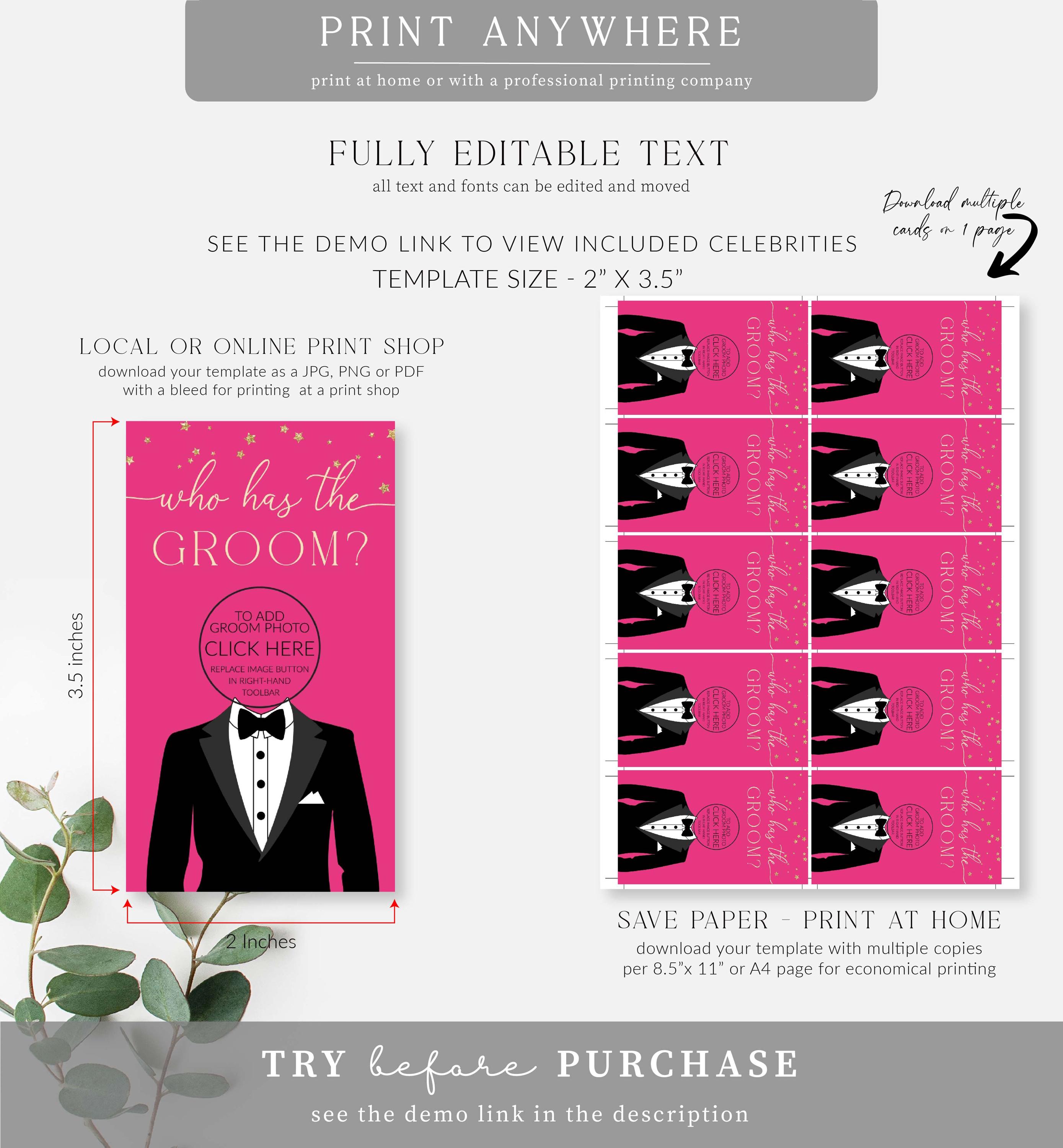 Celebrity Who Has the Groom Printable Bridal Shower Game, Scratch-off ...