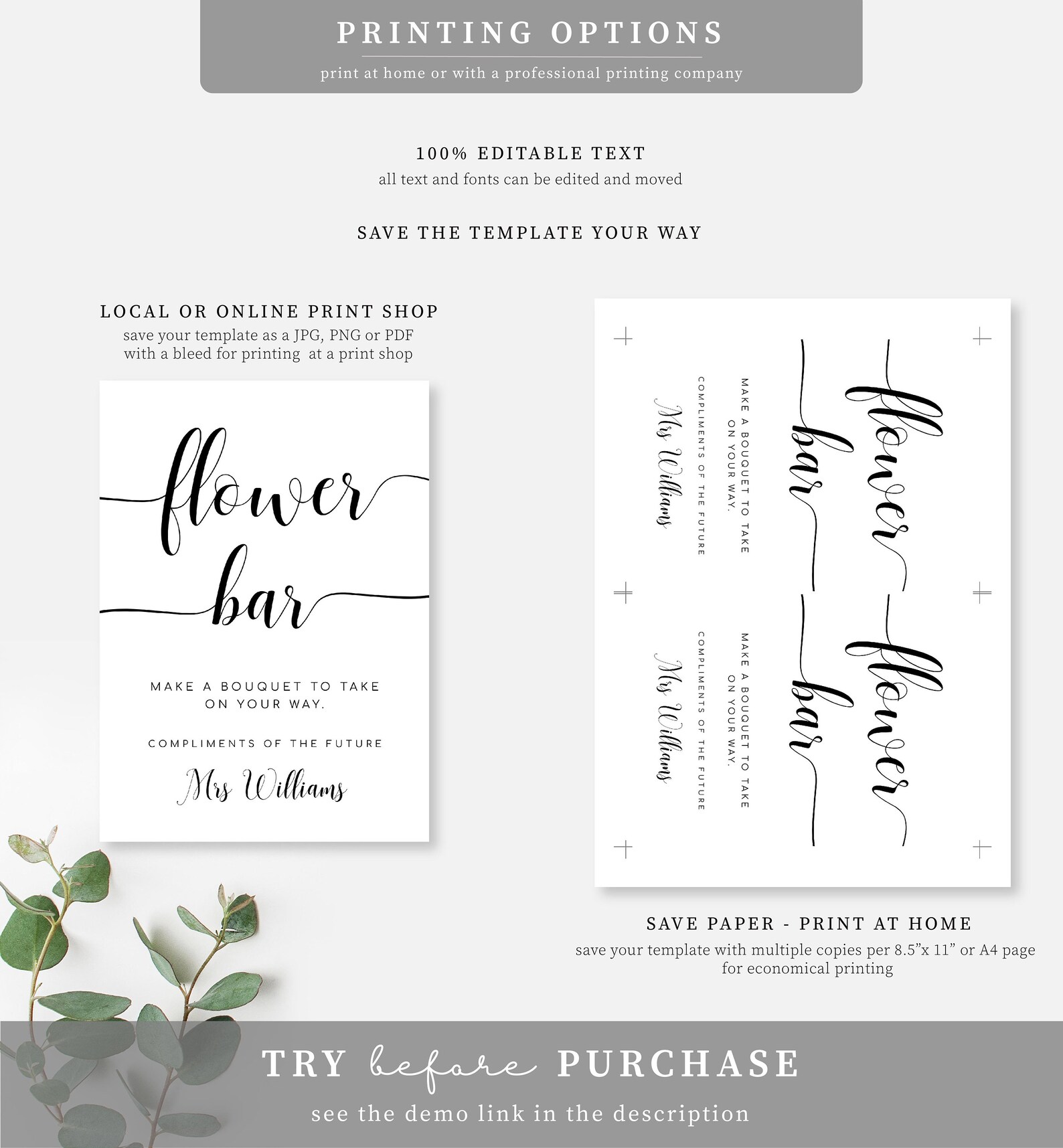 Editable Flower Bar Sign Printable Minimalist Bridal Shower - Etsy