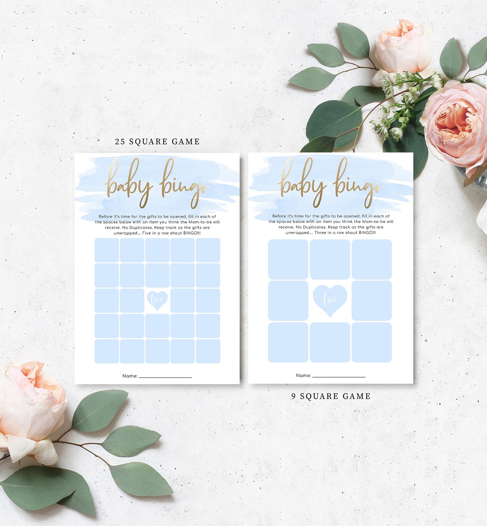 Blue Watercolour Baby Shower Bingo Game Instant Download | Etsy