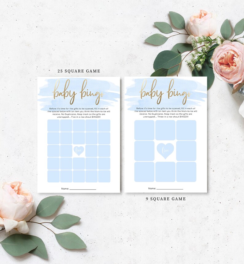 Blue Watercolour Baby Shower Bingo Game Instant Download | Etsy