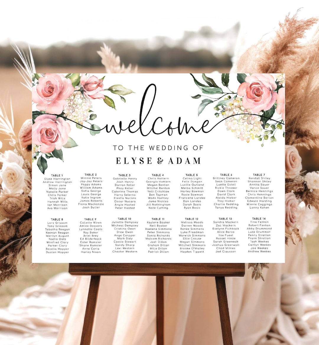 Printable Seating Chart Template, Wedding Table Plan, Blush Floral ...