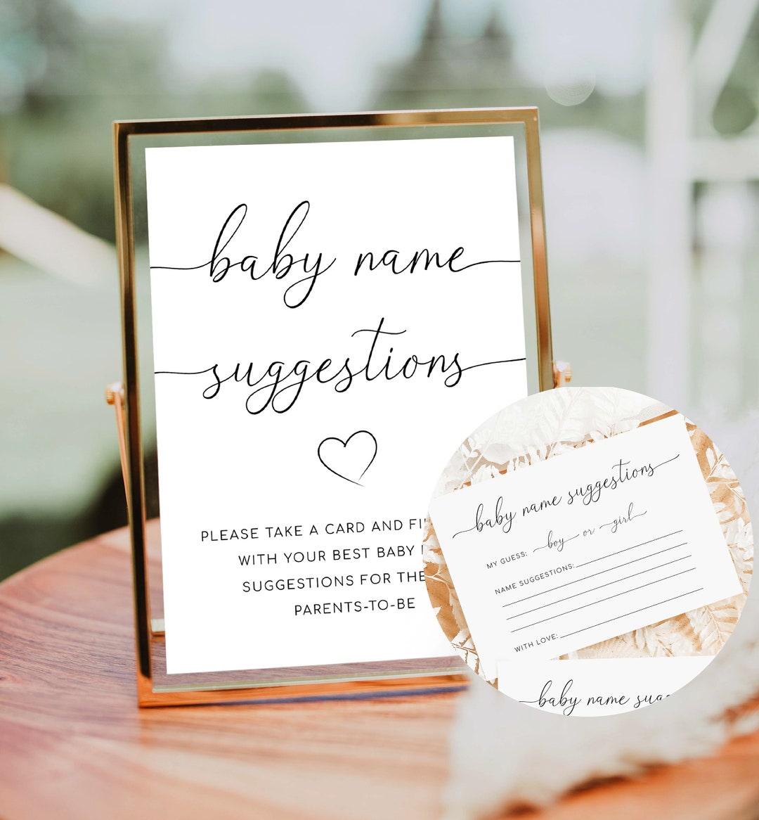 Baby Name Suggestions Card and Sign, Modern Minimalist Baby Name Ideas ...