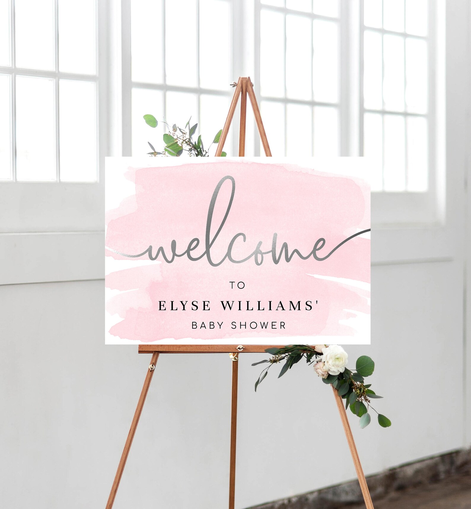 Welcome Sign Pink Watercolour Silver Foil Bridal Shower - Etsy