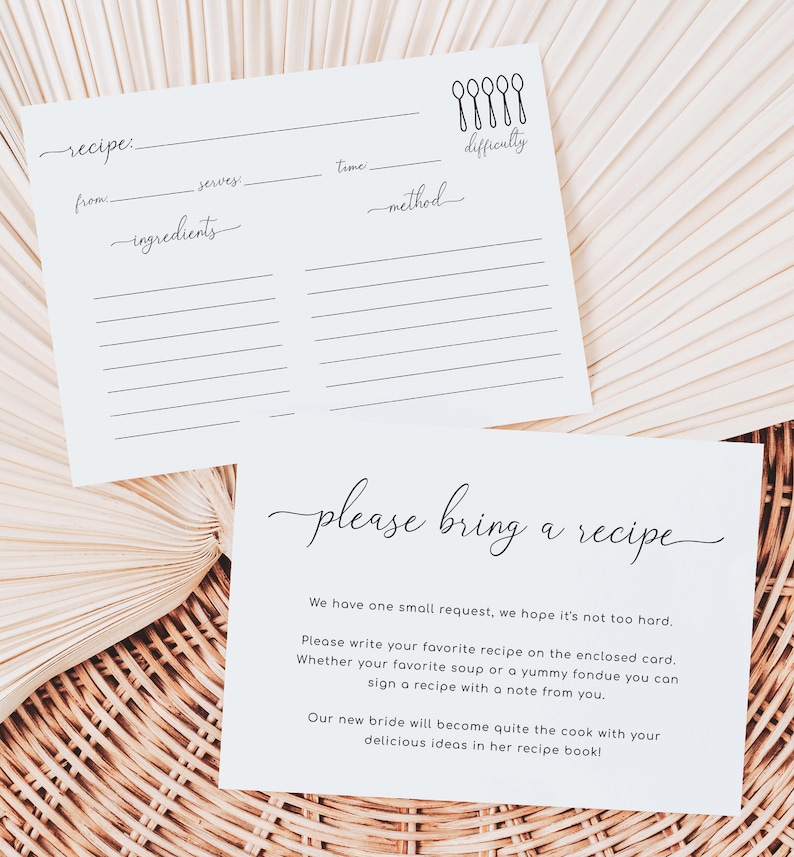 Printable Recipe Card Template, Bridal Shower Recipe Request (digital ...
