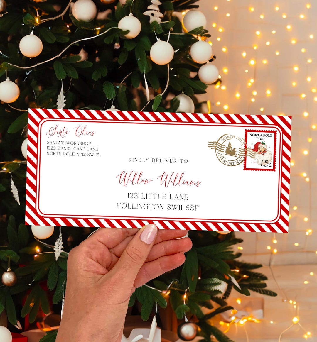 Printable Santa North Pole Mail Envelope Template, Christmas Letter ...