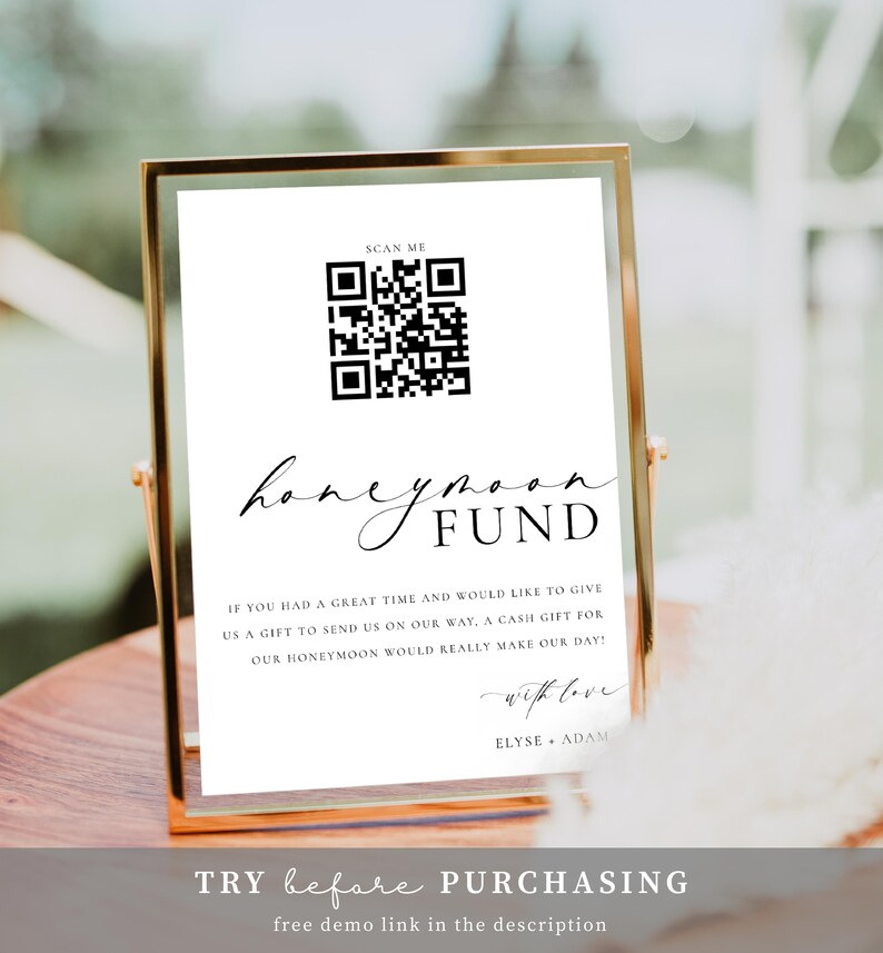 Printable Honeymoon Fund QR Code Wedding Sign Venmo QR Code - Etsy