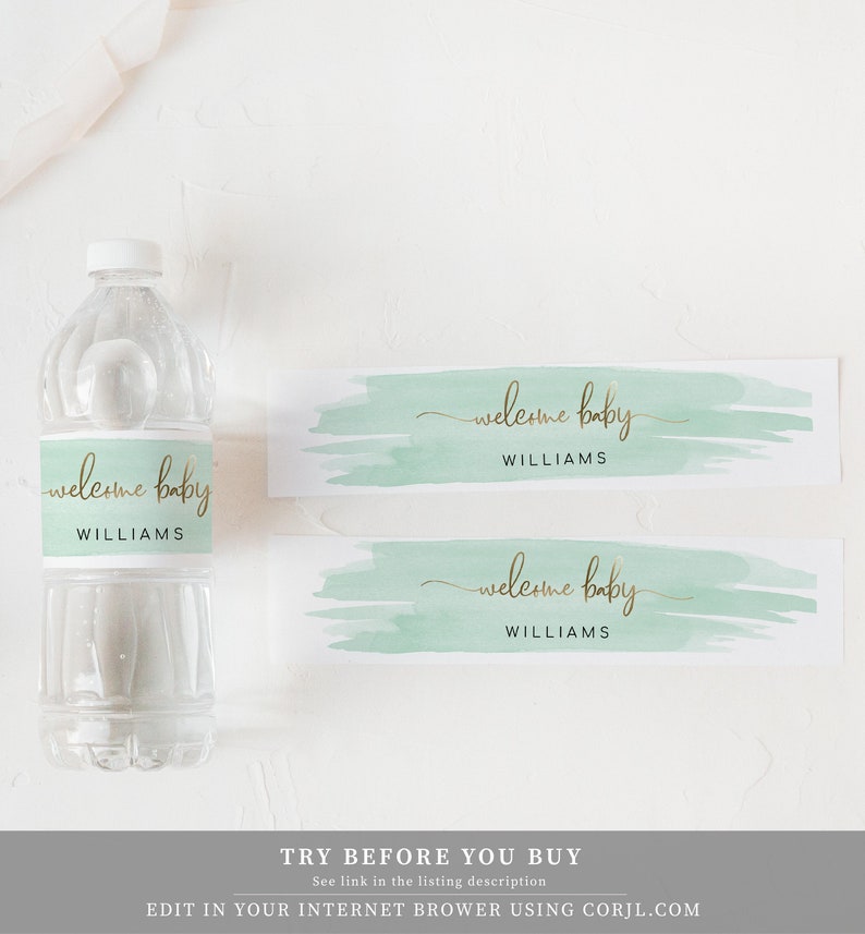 Green Watercolour Water Bottle Label Template Printable - Etsy
