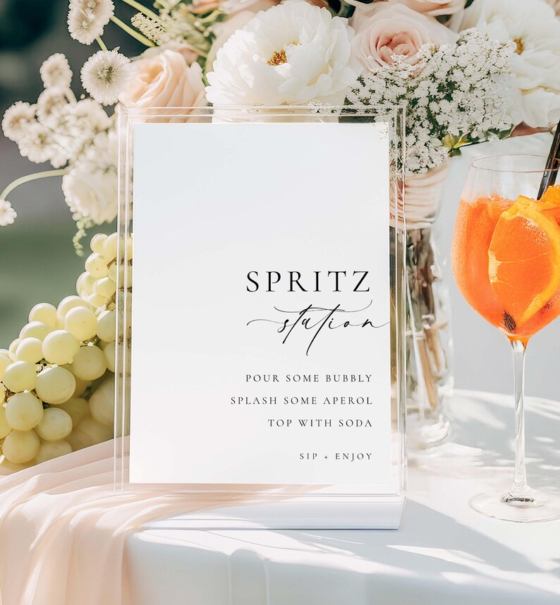 Printable Spritz Station Sign, Modern Minimalist Aperol Spritz Cocktail ...