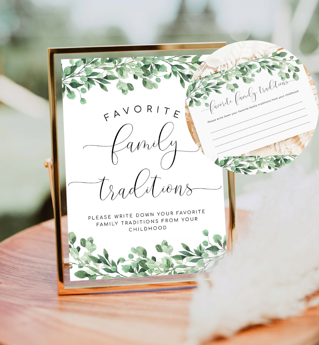 Printable Favorite Family Tradition Sign and Card, Leaves Gender ...