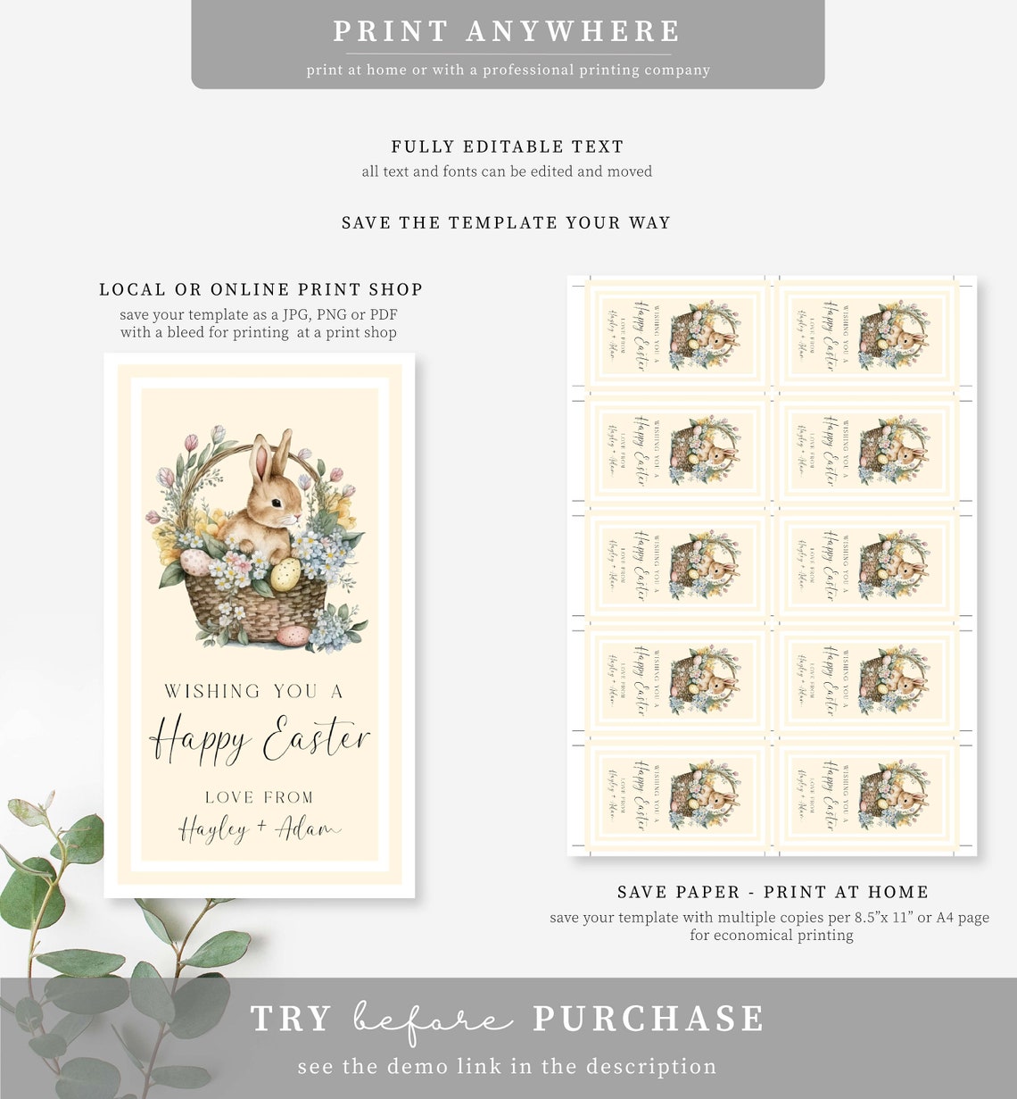 Printable Happy Easter Gift Tag Template, Easter Hunt Tag, Easter ...