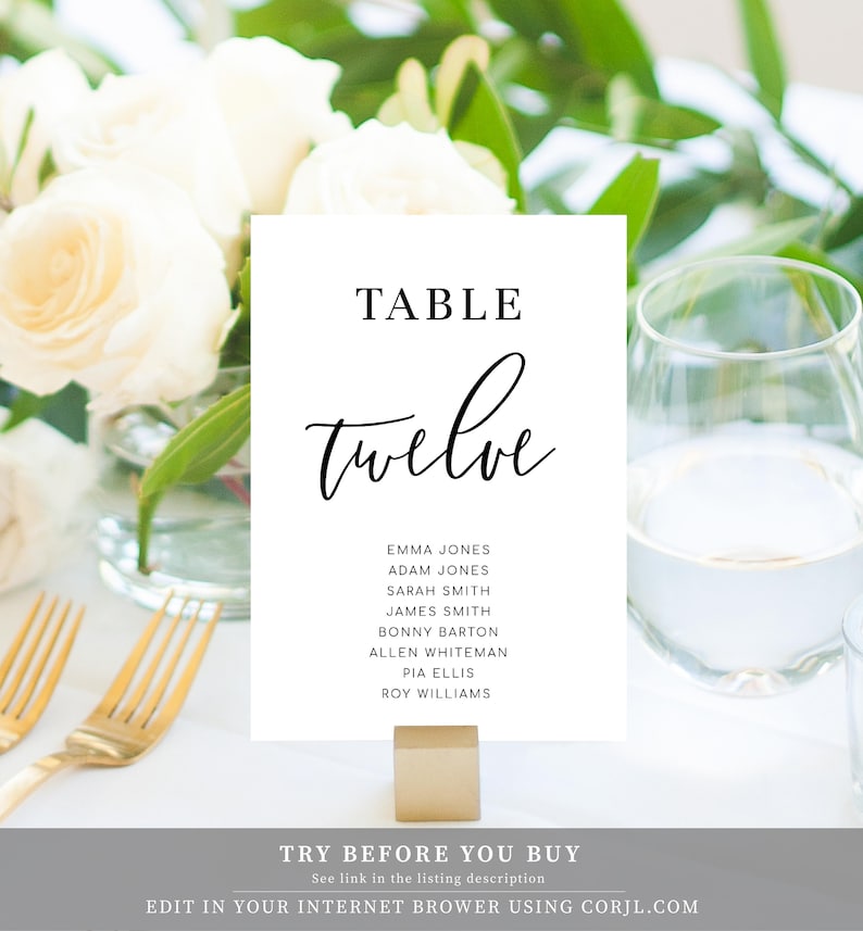 Editable Table Numbers With Guest Names - Modern Minimalist Wedding ...