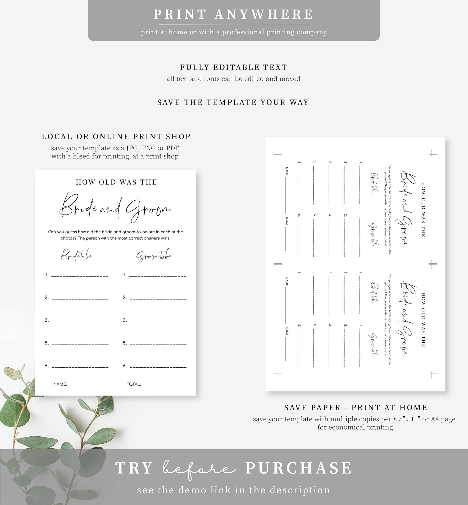 How Old Was the Bride and Groom Photo Game Printable Poster, Minimalist ...