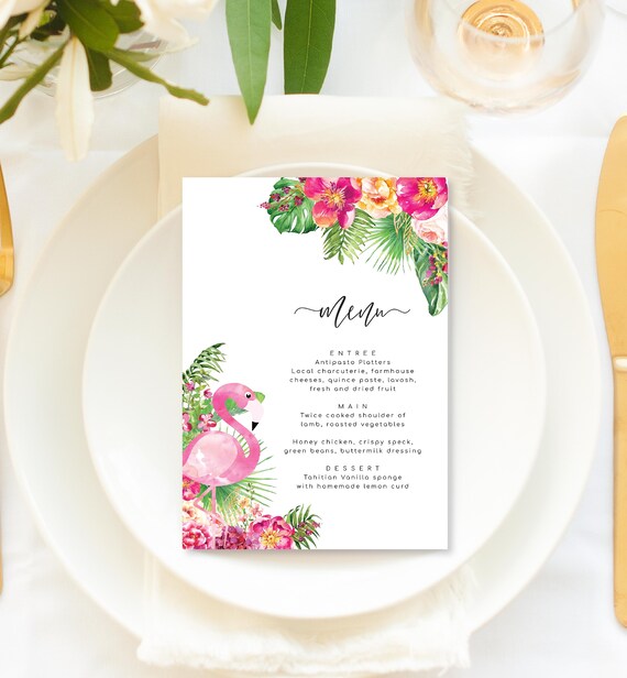 Editable Menu Tropical Flamingo Bridal Shower Menu | Etsy