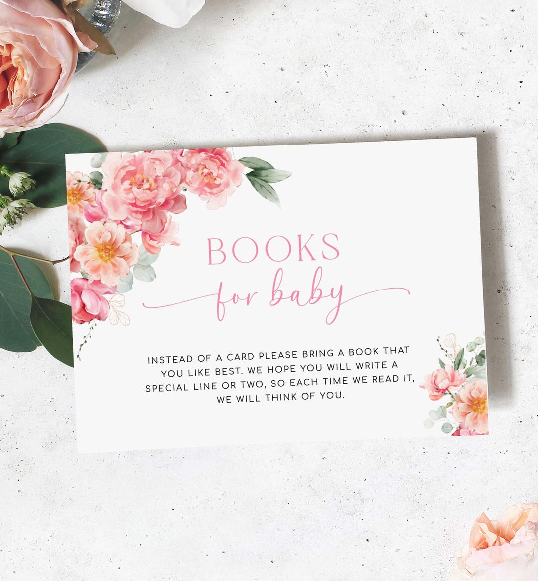 Floral Books for Baby Card, Girl Baby Shower (printable), Piper Peony ...