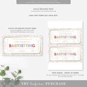 Printable Babysitting Gift Voucher Template, Date Night Coupon (digital ...