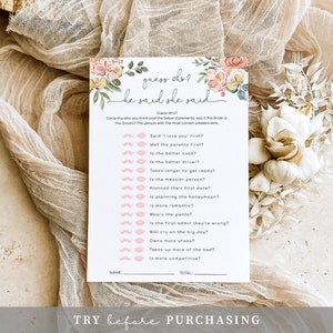 Guess Who? He Said She Said Printable Bridal Shower Game Template ...