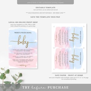 Printable Who's Watching Baby Sign Template, Pink Blue Watercolour Gold ...