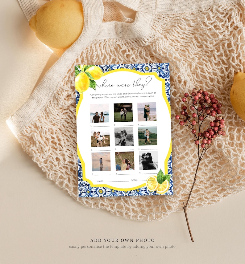 Where Were They Photo Game Printable Lemon Couple Shower - Etsy