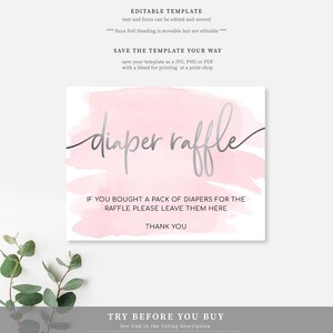 Diaper Raffle Sign and Raffle Ticket Pink Watercolour | Etsy