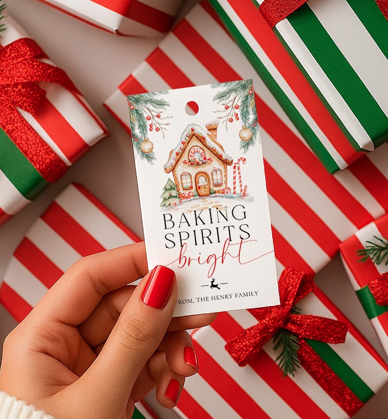 Printable Christmas Gift Tag, Gingerbread House Label (digital Download ...