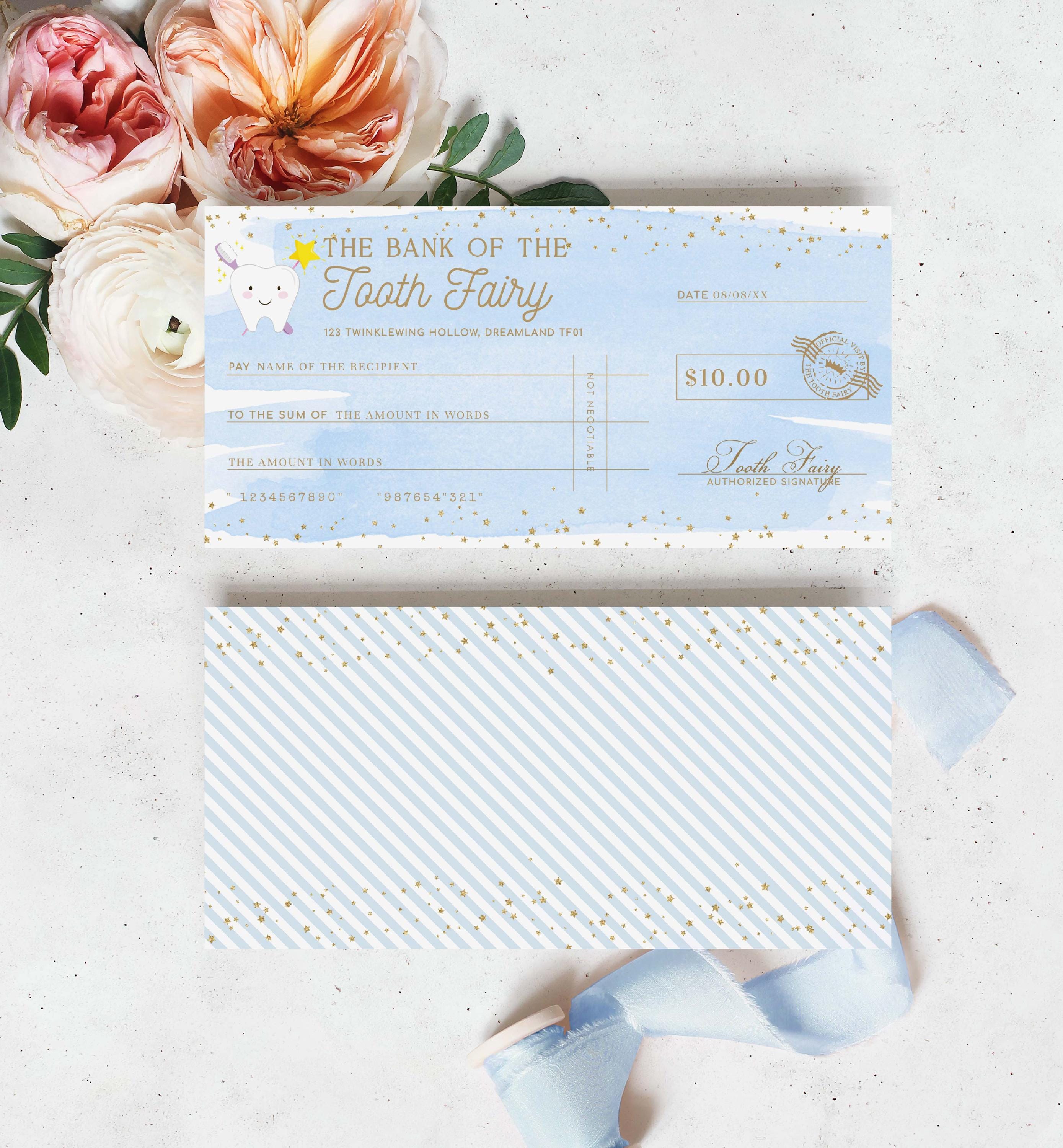 Printable Tooth Fairy Cheque, Tooth Fairy Money Voucher, Tooth Fairy ...