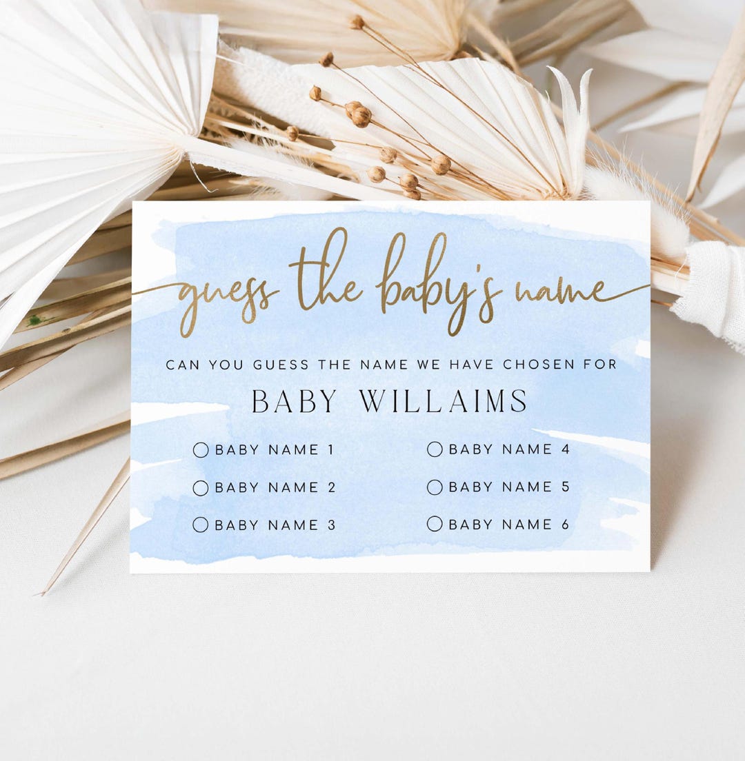 Guess the Baby's Name Game Template, Blue Watercolour Guess the Baby ...