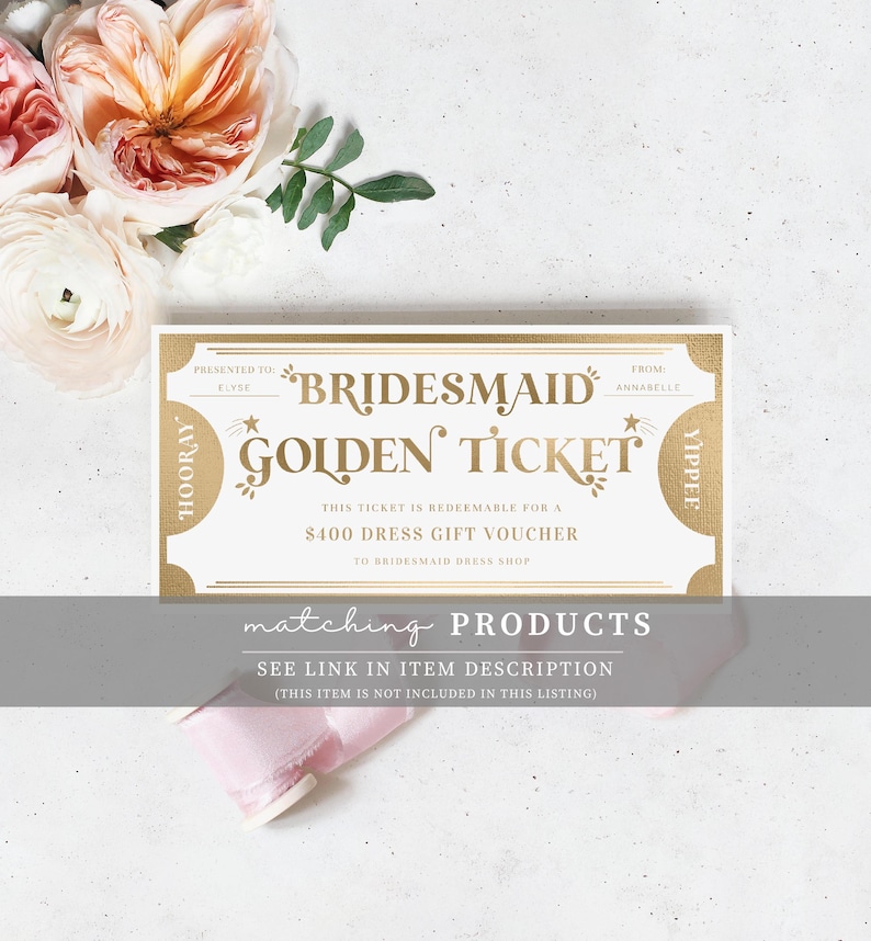 Bridesmaid Golden Ticket Gift Voucher Template (printable) - Etsy