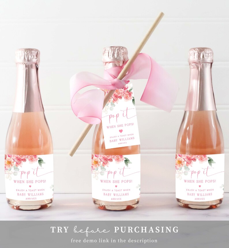 Blush Peony Pop It Baby Shower Tag, Mini Champagne Label (digital ...