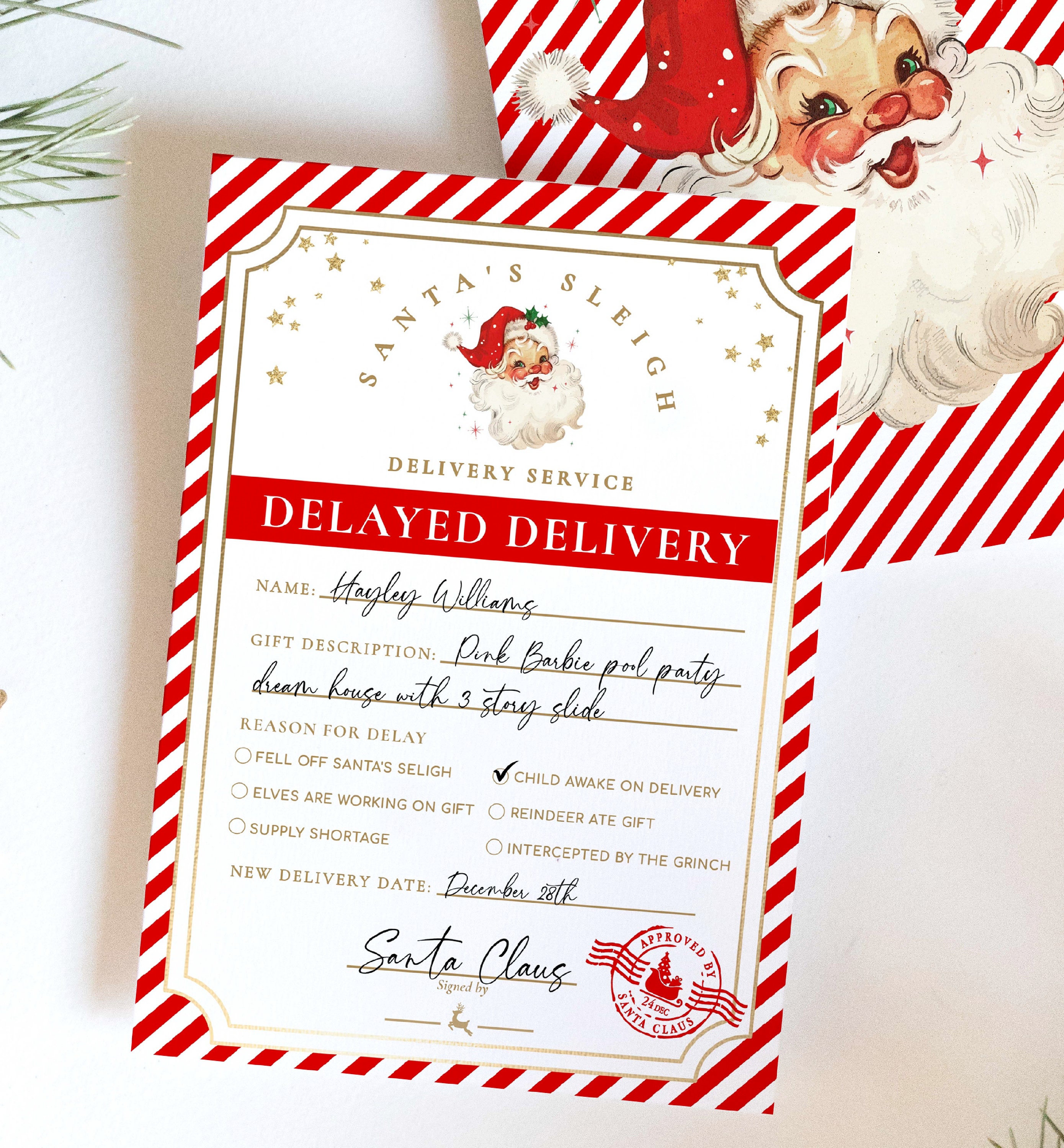 Printable Delayed Christmas Gift Notice, Santa Letter (DIY Template) - Etsy