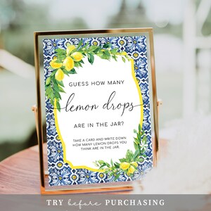 Guess How Many Lemon Drops Game Card and Sign Bundle, Positano Blue ...